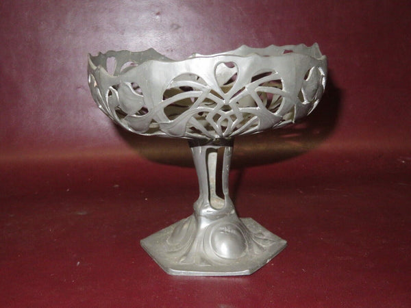 Antique Art Nouveau 6" German OSIRIS Pierced Pewter Pedestal Compote D ...
