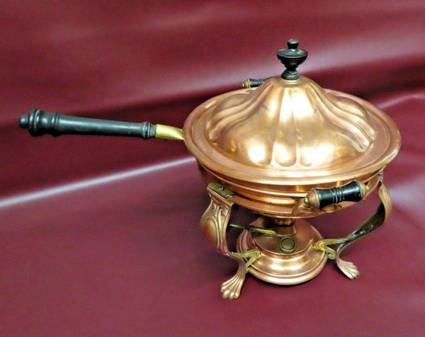 Antique S. Sternau No. 865 Round Copper Chafing Warming Dish w/ Burner ...