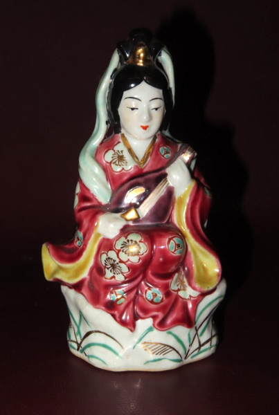 Vintage 6" Tall Japanese Hand Painted Porcelain Geisha Figure Mandolin ...