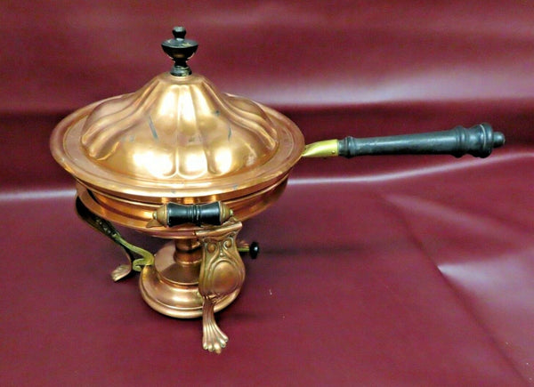 Antique S. Sternau No. 865 Round Copper Chafing Warming Dish w/ Burner ...
