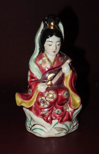 Vintage 6" Tall Japanese Hand Painted Porcelain Geisha Figure Mandolin ...